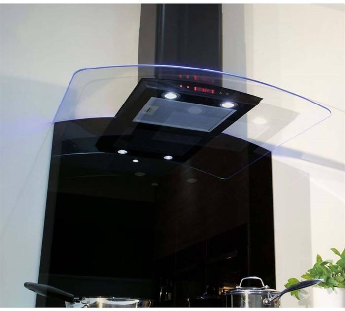 CDA EKP90BL 90cm Curved Glass Extractor with Edge Lighting Hood Black ...