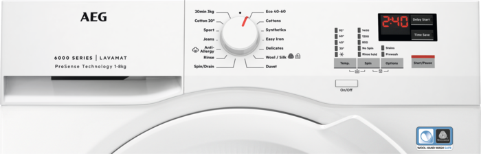AEG L6FBK841B 6000 ProSense® 8kg 1400spin Freestanding Washing Machine ...