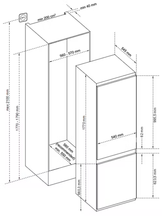 CATA FFBIFF7030E 70/30 Frost Free Integrated Fridge Freezer White Built ...