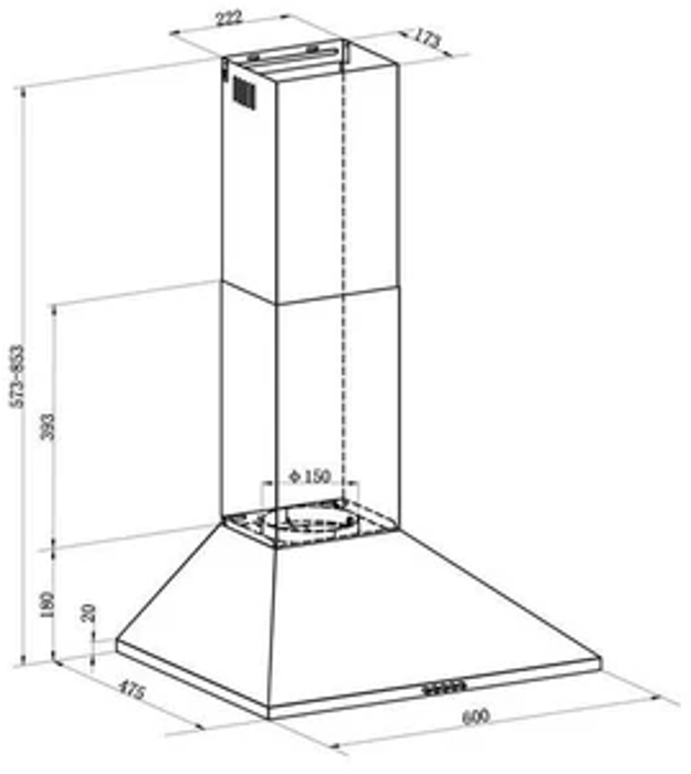 Prima PRCH033 60cm Chimney Hood Black Built In Kitchens Appliances ...
